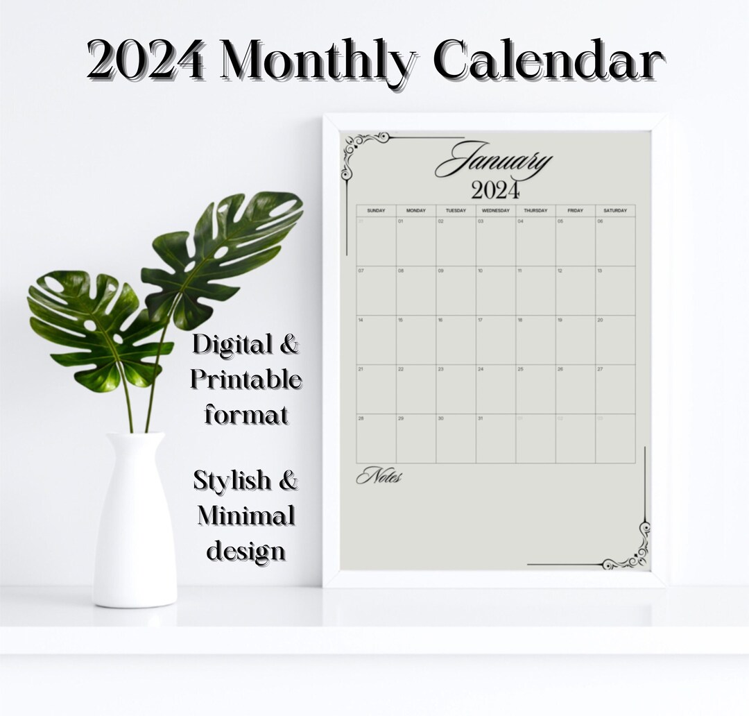 2024 Minimalist Printable Calendar Digital PDF Cute, Stylish, Elegant ...