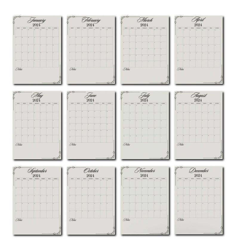 2024 Minimalist Printable Calendar Digital PDF Cute, Stylish, Elegant ...
