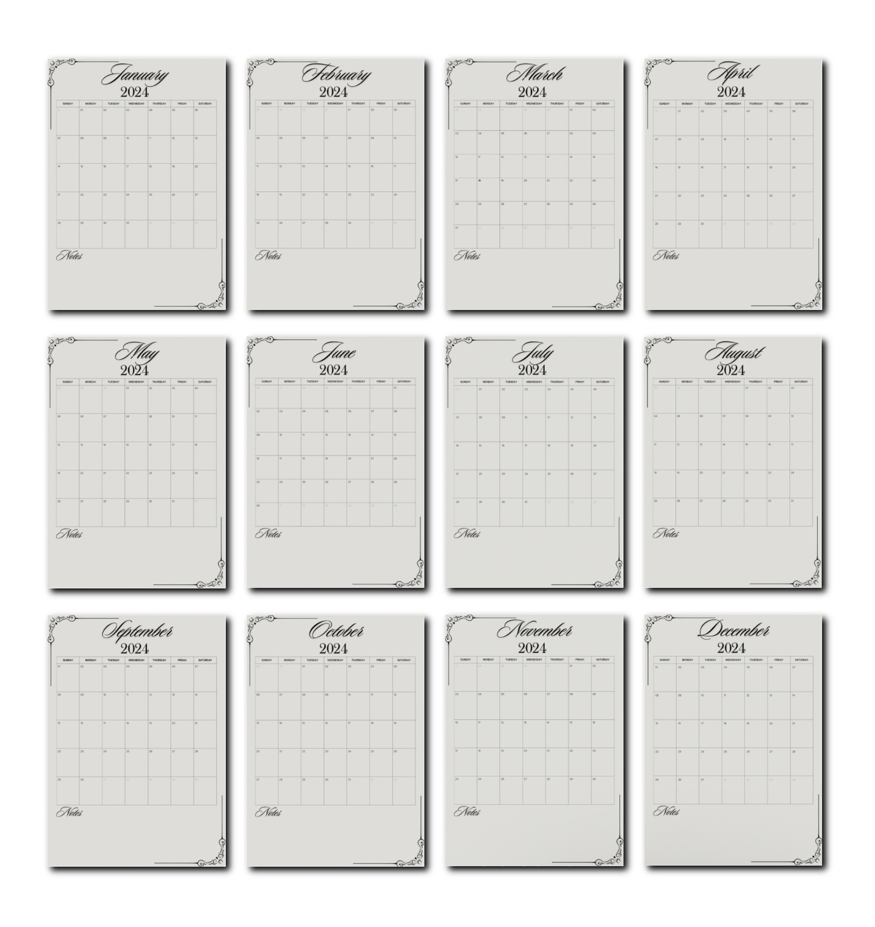 2024 Minimalist Printable Calendar Digital PDF Cute, Stylish, Elegant ...