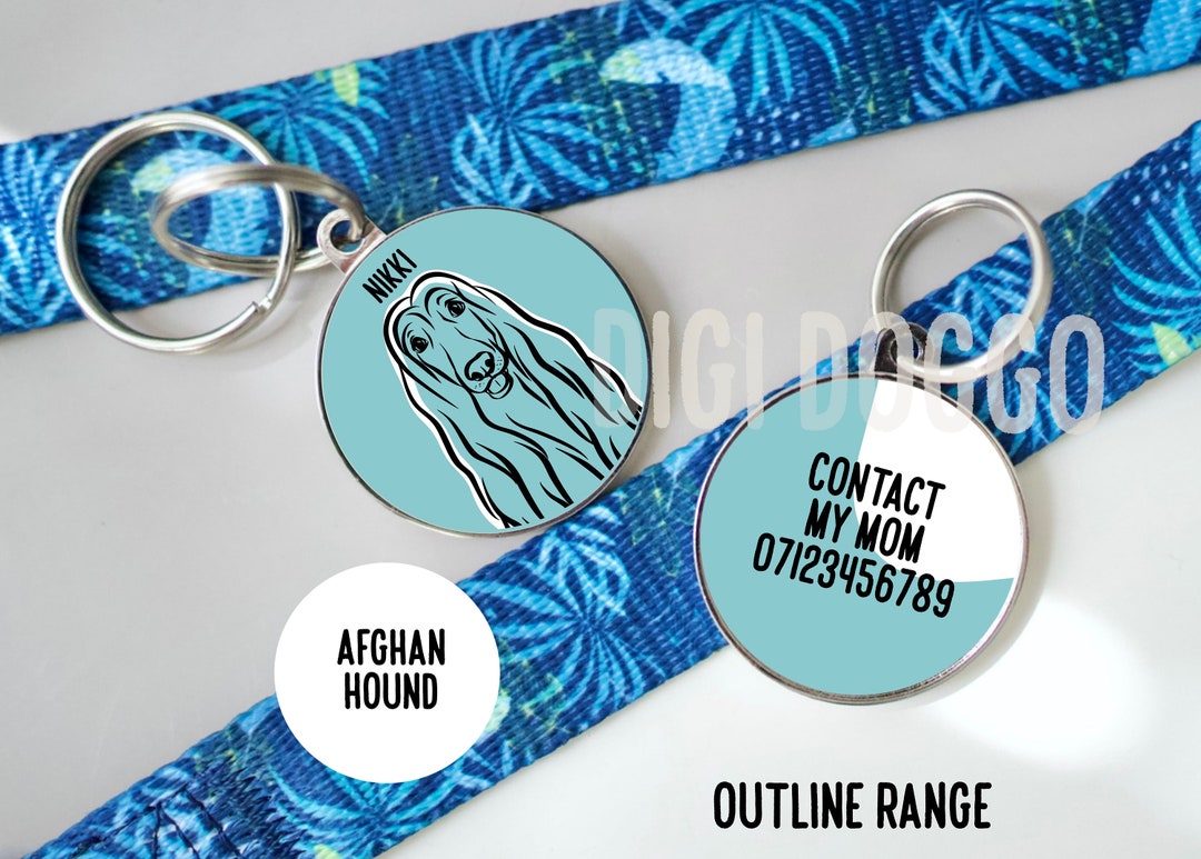 Afghan Hound Outline ID Tag/ Personalised Afghan Hound Portrait Tag ...