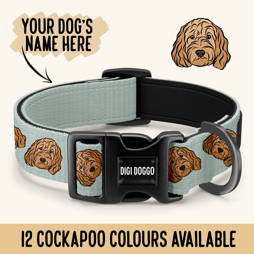 Cockapoo Print Collar/ Personalised Cockapoo Face Pattern Dog Collar ...