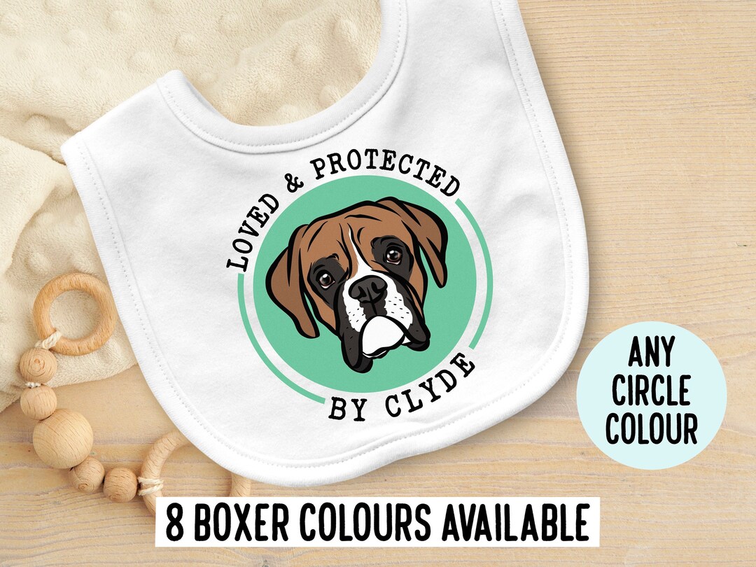 Boxer Dog Face Baby Bib/ Personalised Dog Name Baby Towel Bib/ Pet ...