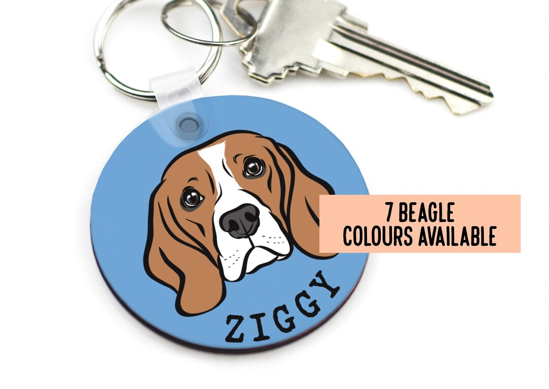 Personalized Beagle Portrait Keychain: Custom Dog Name Keyring - Etsy
