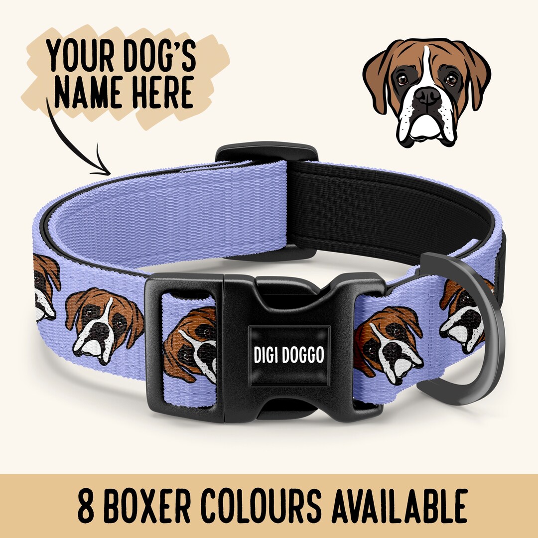Boxer Dog Collar/ Personalised Boxer Face Pattern Dog Collar ...