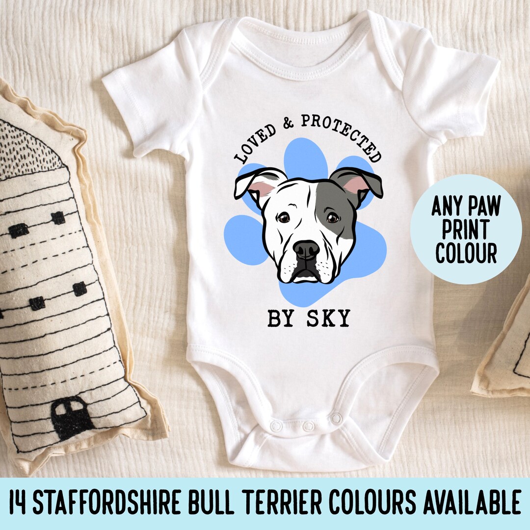 Staffordshire Bull Terrier Baby Sleepsuit/ Personalised Staffy Face ...