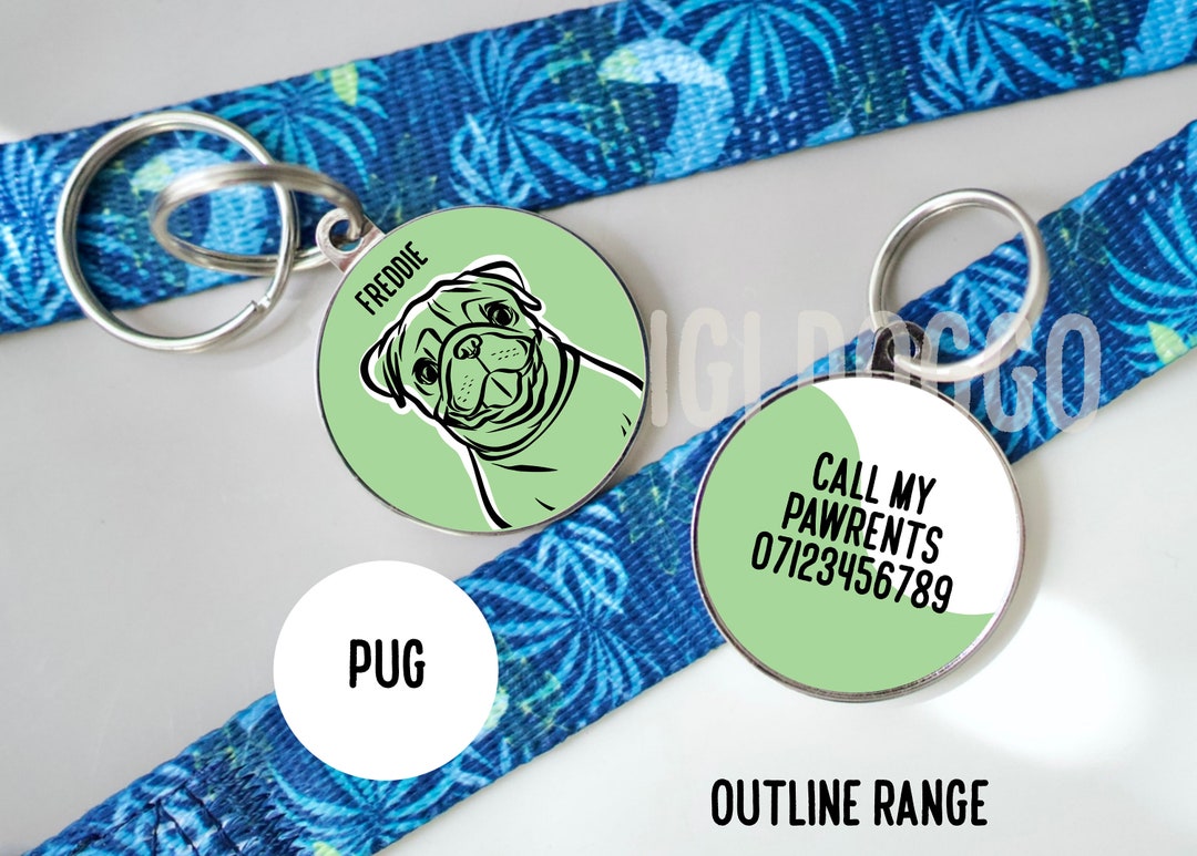 Pug Outline ID Tag/ Custom Pug Face Identity Metal Tag/outline Dog ...