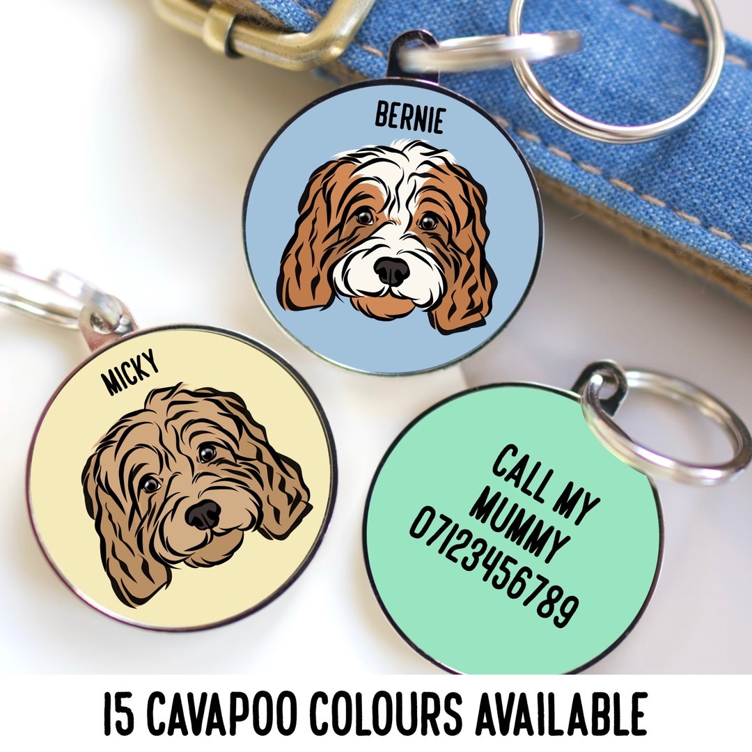 Cavapoo ID Tag/ Customised Cavapoo Face Collar Tag/ Dog Breed Metal ...