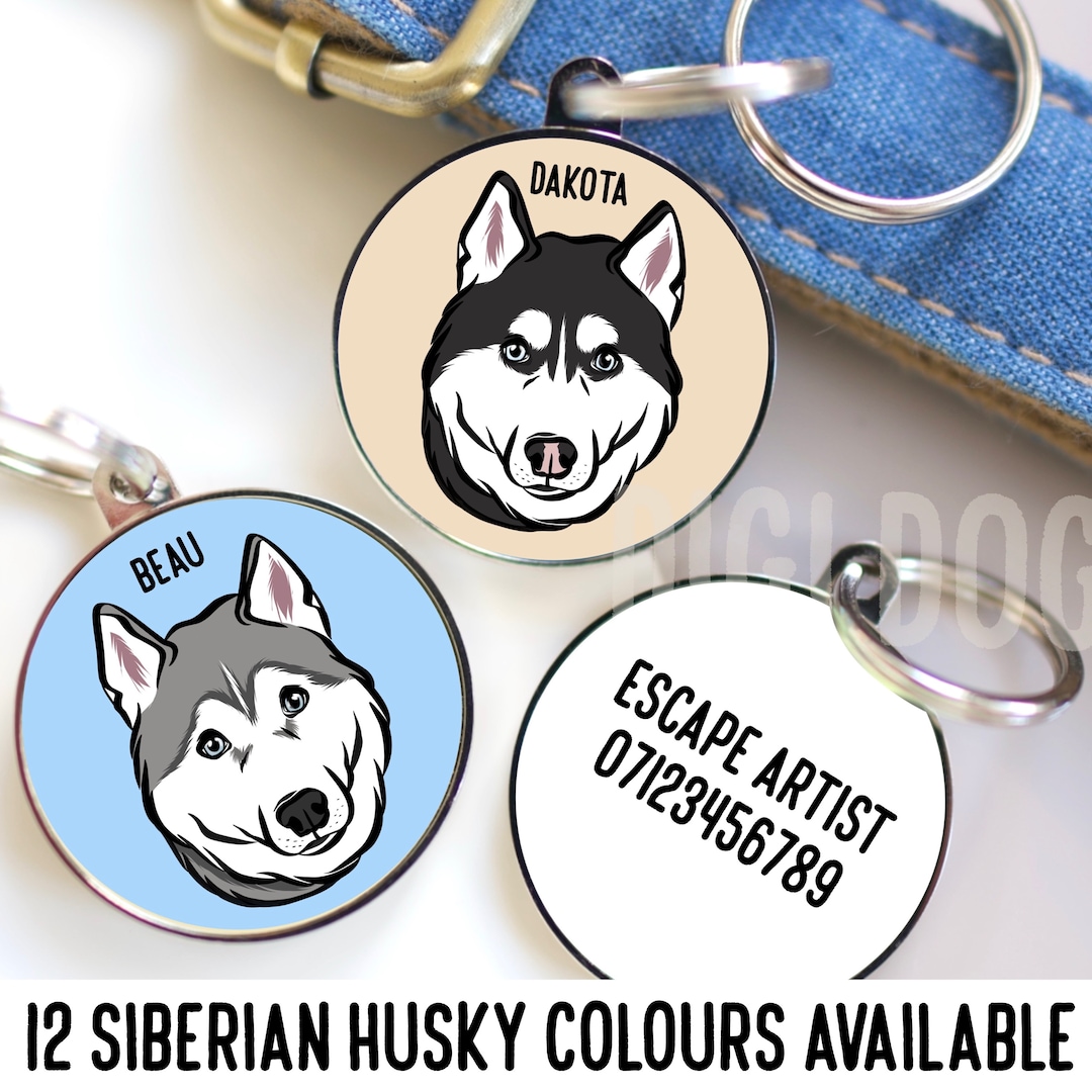 Siberian Husky ID Tag/ Personalised Husky Face Dog Tag/ Customised ...