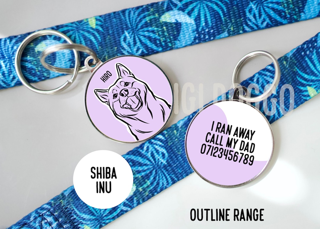 Shiba Inu Outline ID Tag/ Personalised Shiba Face Collar Tag/ Custom ...