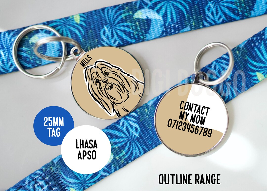 Lhasa Apso Outline ID Tag/ Customised Dog Breed Face Circle Tag ...