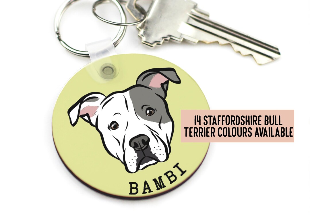 Staffordshire Bull Terrier Keyring/ Personalised Staffy Face Keychain ...