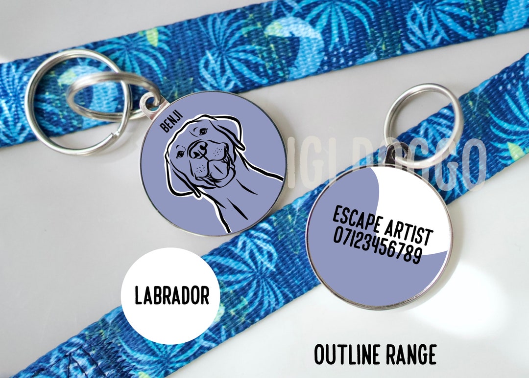 Personalized Labrador Dog ID Tag: Custom Portrait, Waterproof Pet Tag ...