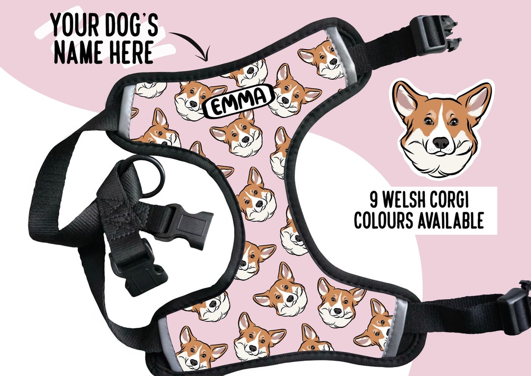 Personalised Corgi Harness/ Bespoke Corgi Face Pattern Harness/ Step in ...