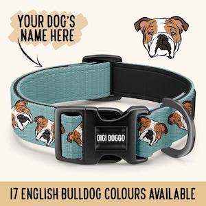 English Bulldog Collar/ Customisable Dog Print Collar/ Personalised Pet ...