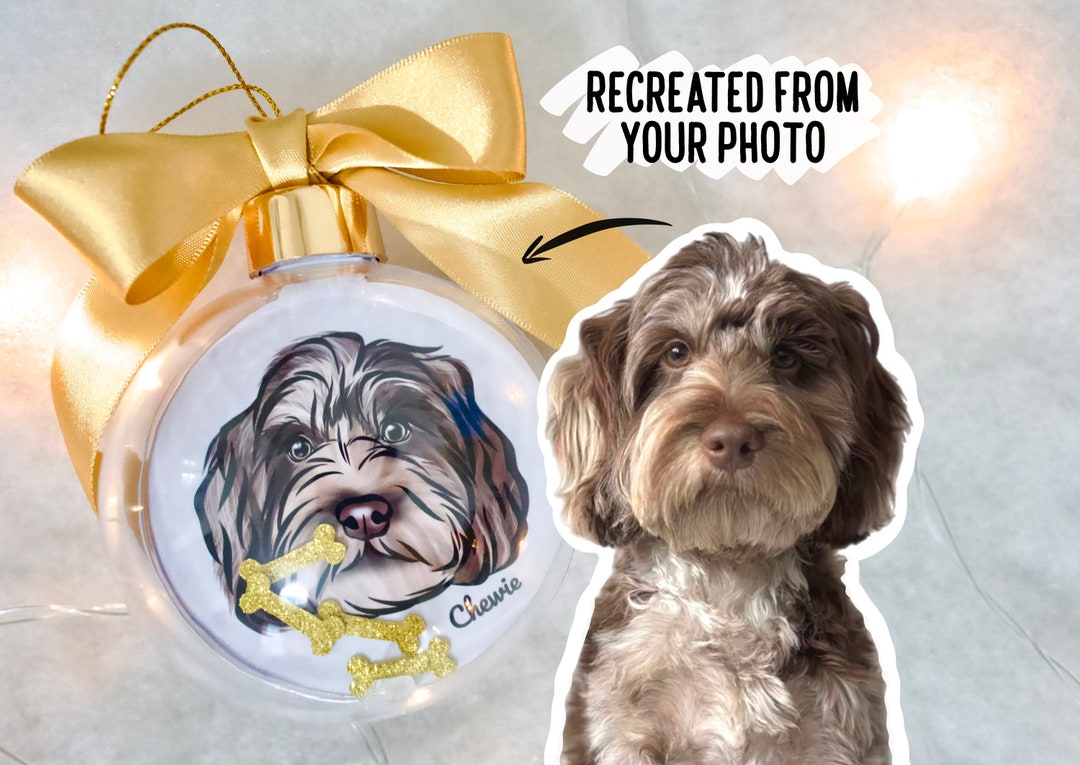 Custom Pet Portrait Christmas Bauble: Dog Memorial Ornament From Photo ...