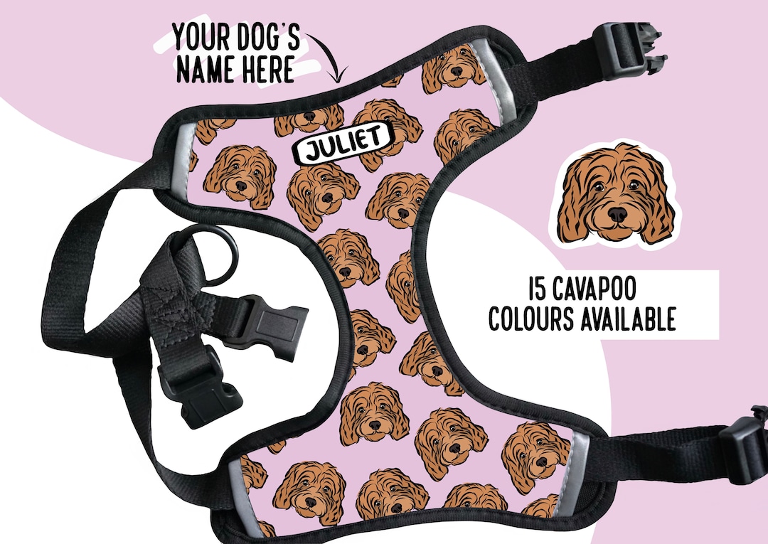 Personalised Cavapoo Dog Harness: Custom Face Pattern, Adjustable ...