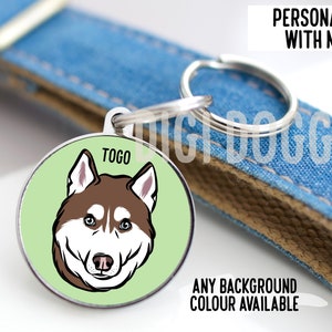 Siberian Husky ID Tag/ Personalised Husky Face Dog Tag/ Customised ...