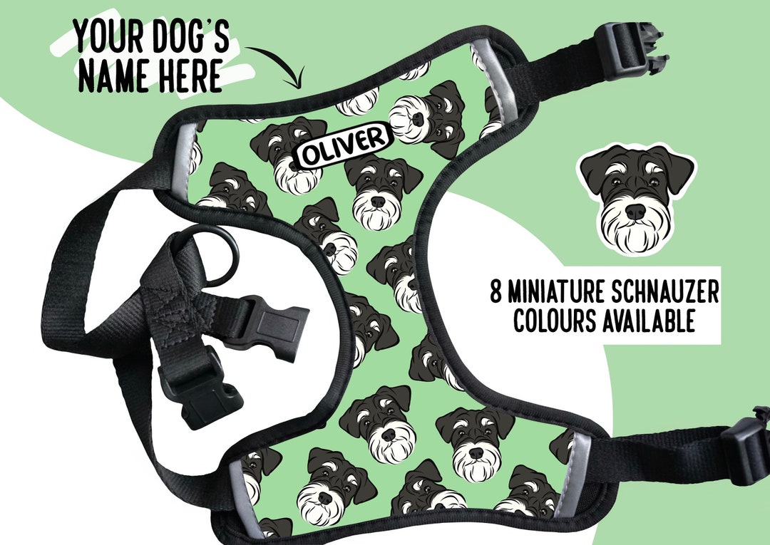 Personalized Miniature Schnauzer Harness: Custom Dog Name, Reflective ...