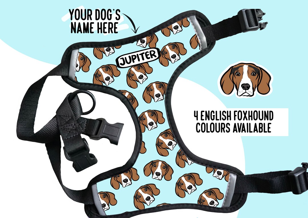 English Foxhound Harness: Bespoke Dog Face Pattern, Personalized Name ...