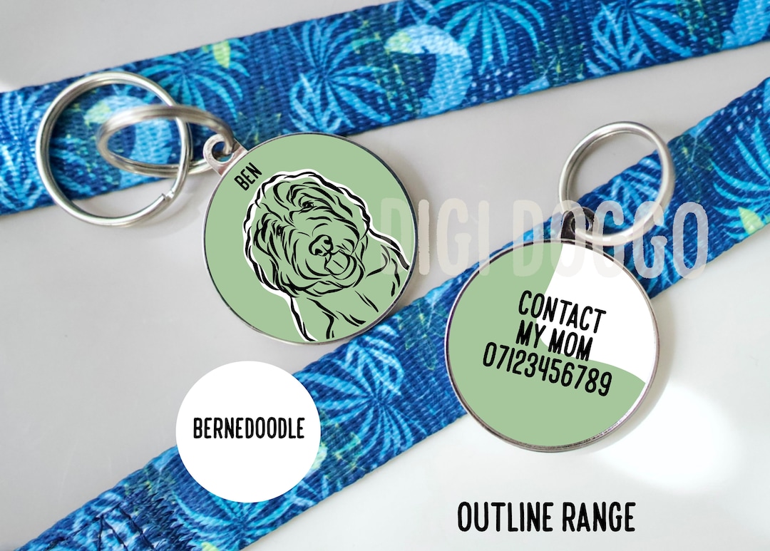 Bernedoodle Outline ID Tag/ Personalised Bernedoodle Dog Collar Charm ...