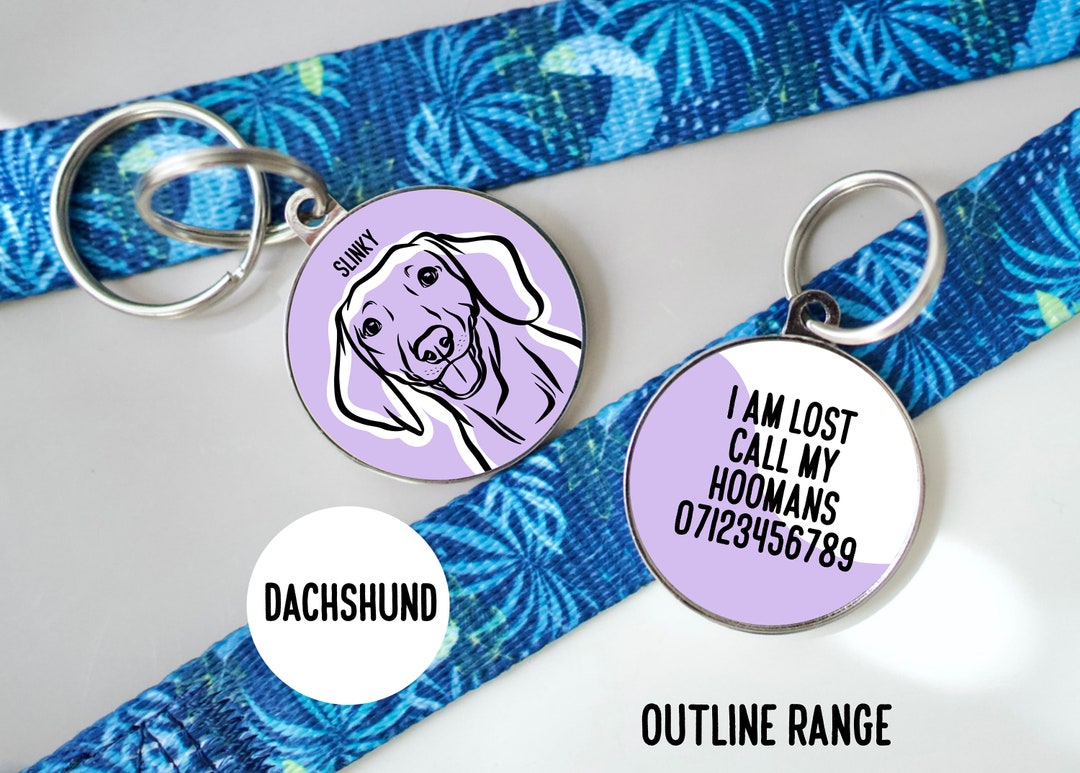 Dachshund Outline ID Tag Personalised Sausage Dog Face Collar Tag ...