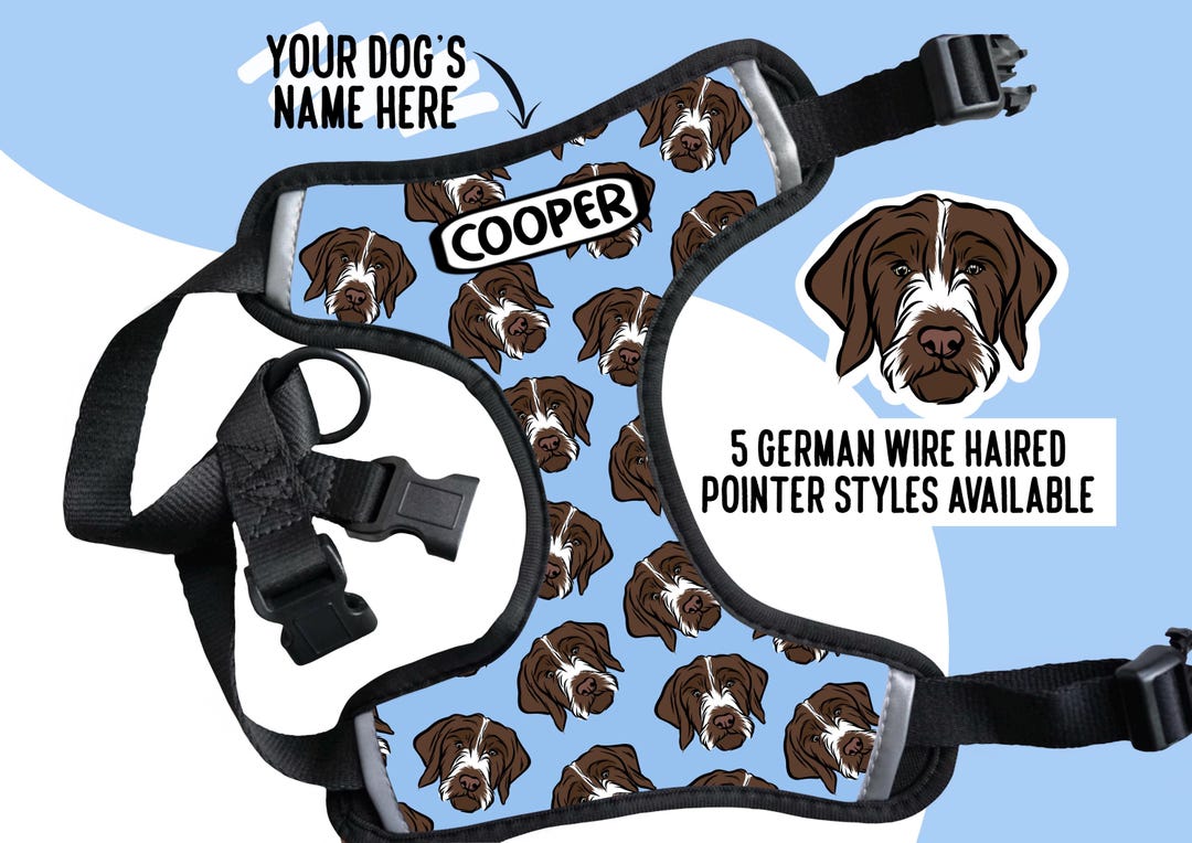 German Wire Haired Pointer Dog Harness Personalised Dog Name Step in ...