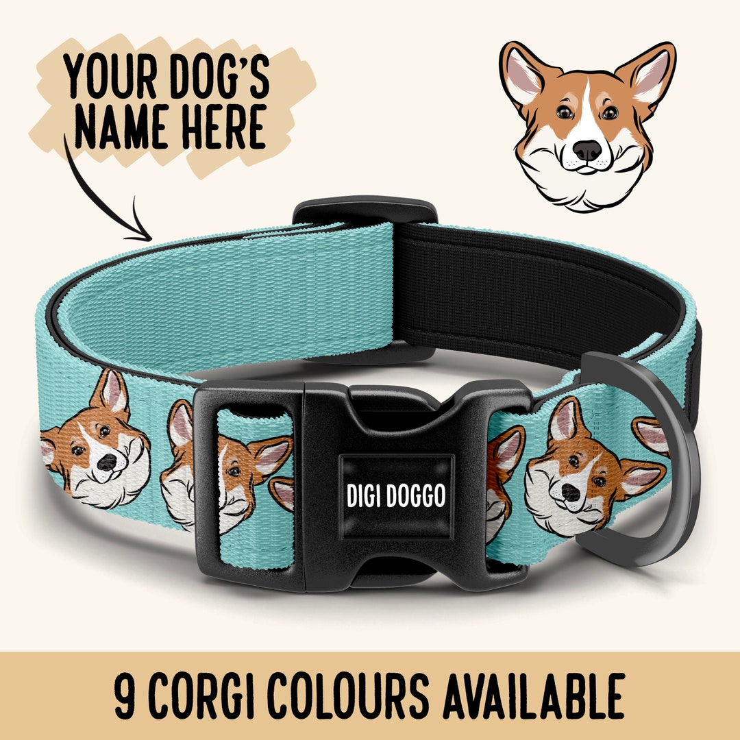 Custom Corgi Dog Collar: Personalized Pet Buckle, Corgi Face Pattern - Etsy