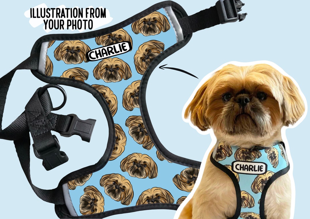 Dog Portrait Harness/ Custom Pet Face Illustration/ Personalised Unique ...