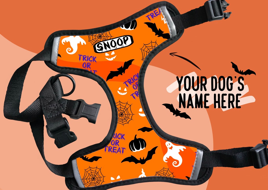 Personalized Halloween Dog Harness: Spooky Print, No-pull Step-in - Etsy
