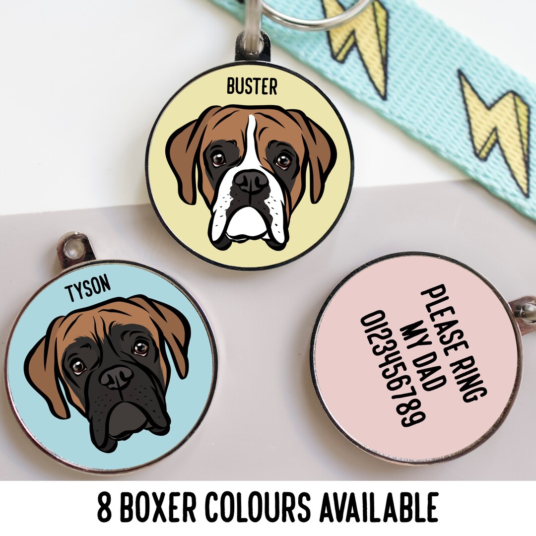 Boxer Dog ID Tag Personalised Boxer Face Collar Tag Boxer Name Identity ...