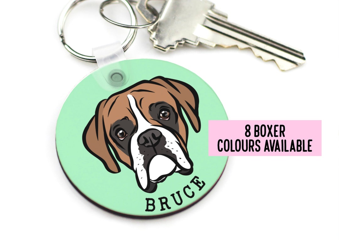 Personalised Boxer Keyring/ Custom Dog Face Portrait Keychain/ Cute ...