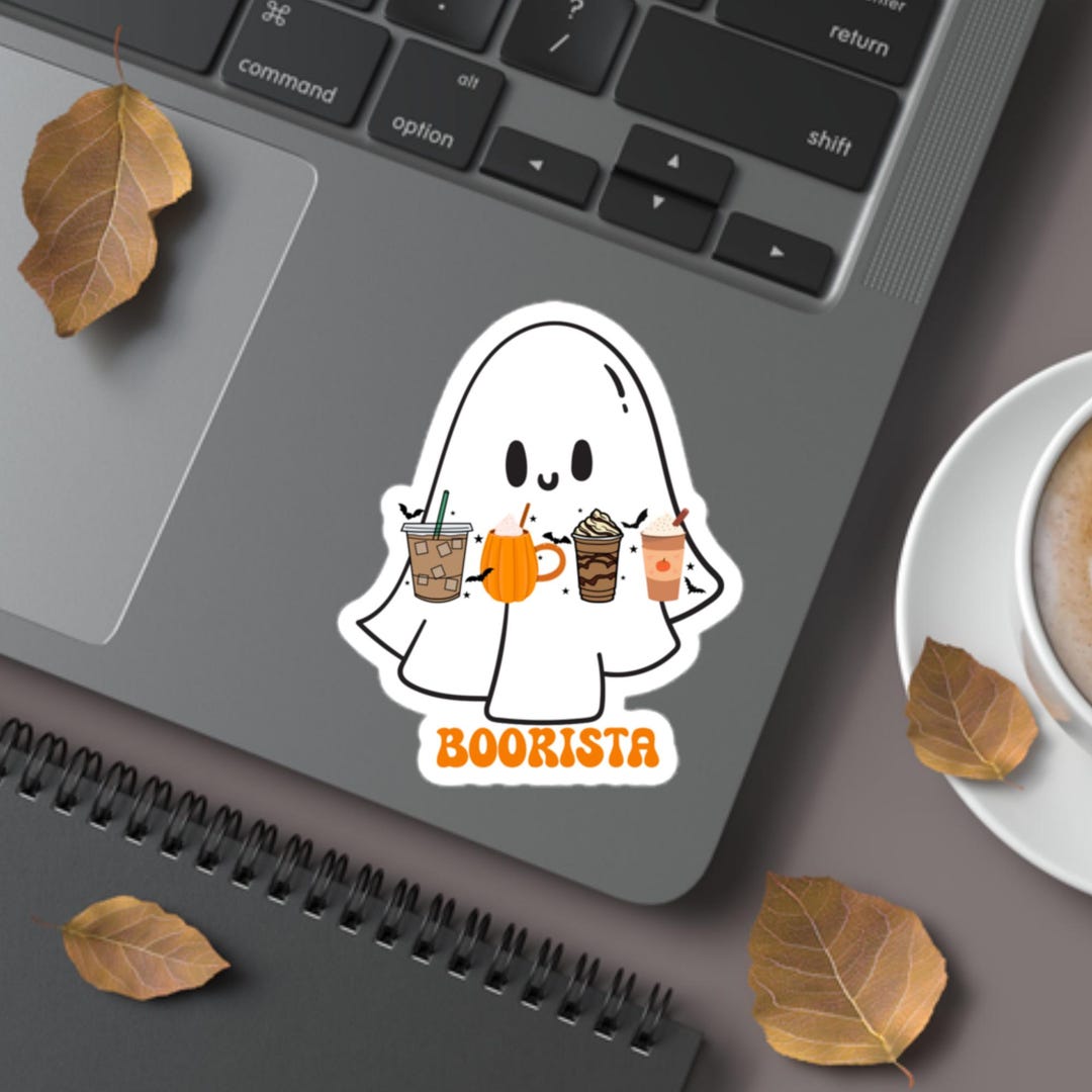Boorista Halloween Ghost Sticker Cute Halloween Ghost Carrying Coffee ...
