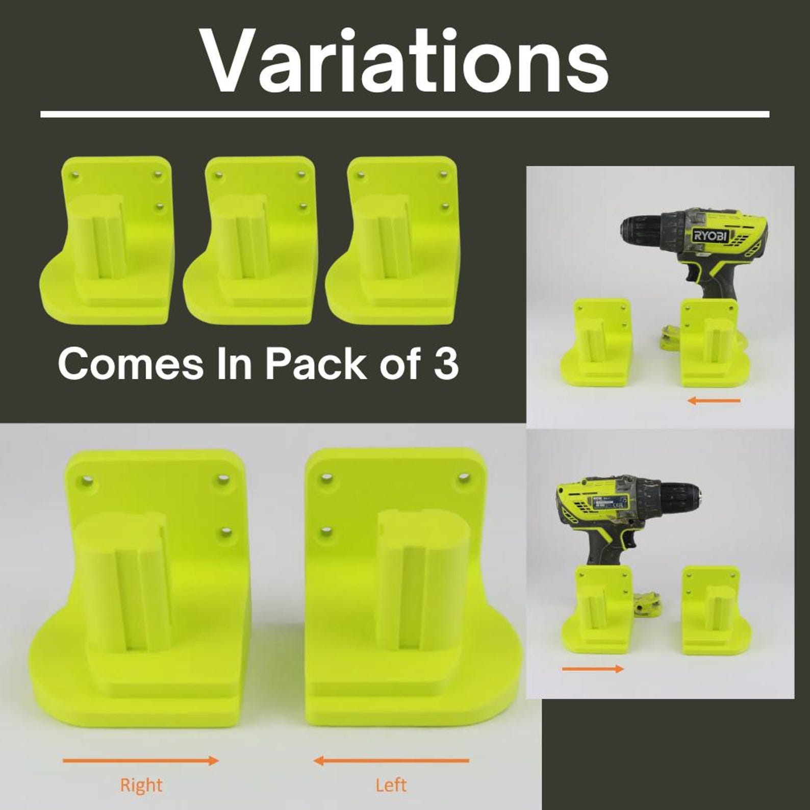 3 Piece Ryobi Tool Holder Easy Attachment 18V | Ryobi Tool Mount Uses 4 ...