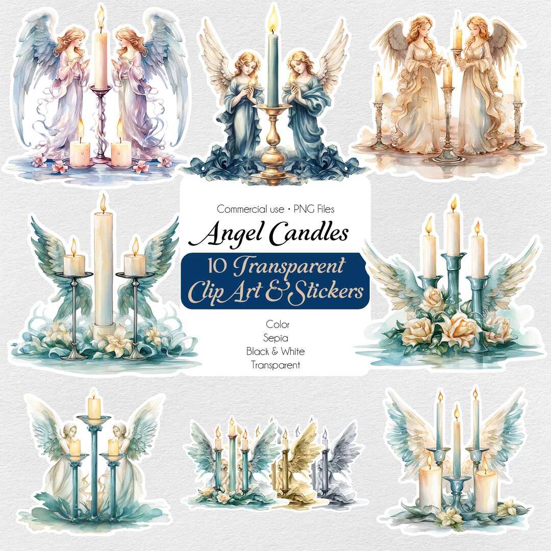Stickers and Clip Art Christmas Angels Candles PNG Digital Product for ...