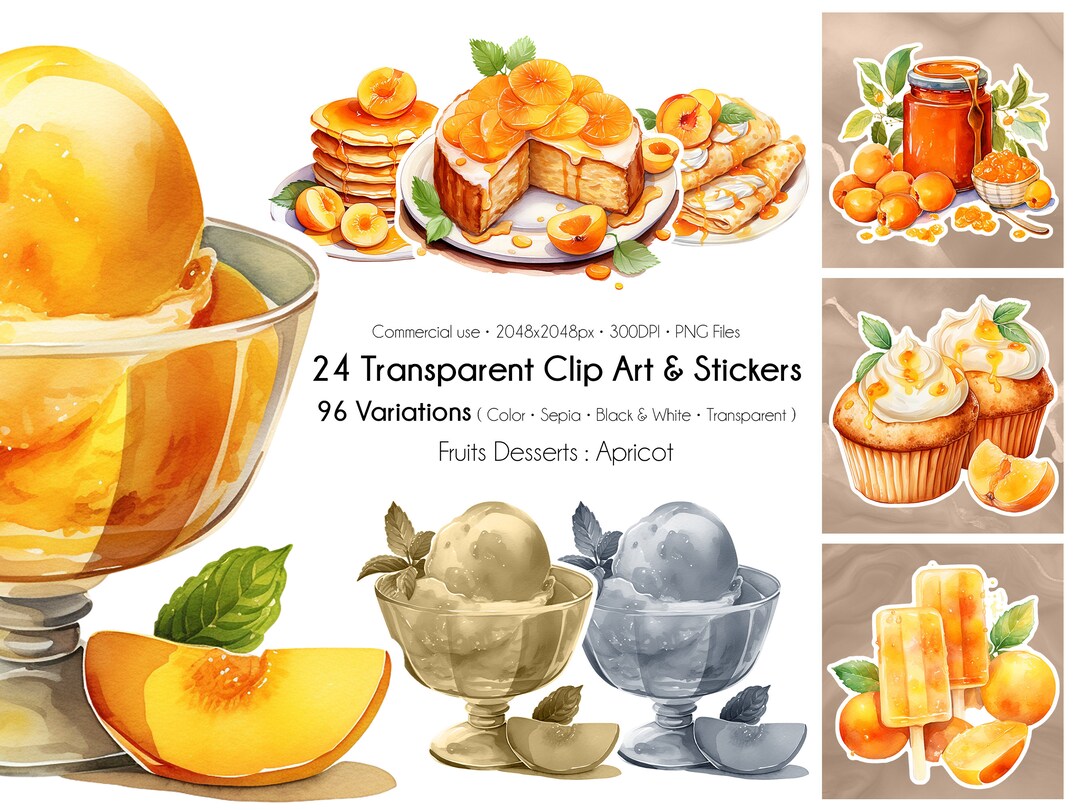 Stickers Fruits Desserts Apricot PNG & Clip Art Digital - Etsy