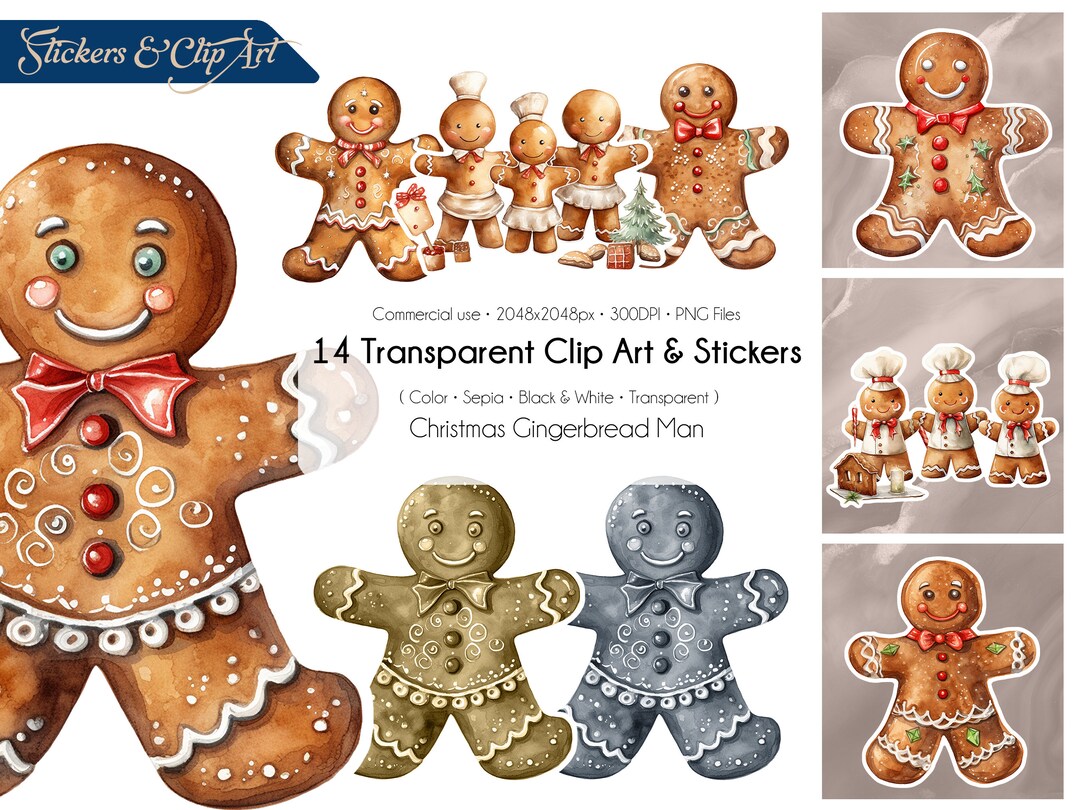 Stickers and Clip Art Christmas Gingerbread Man PNG Digital - Etsy