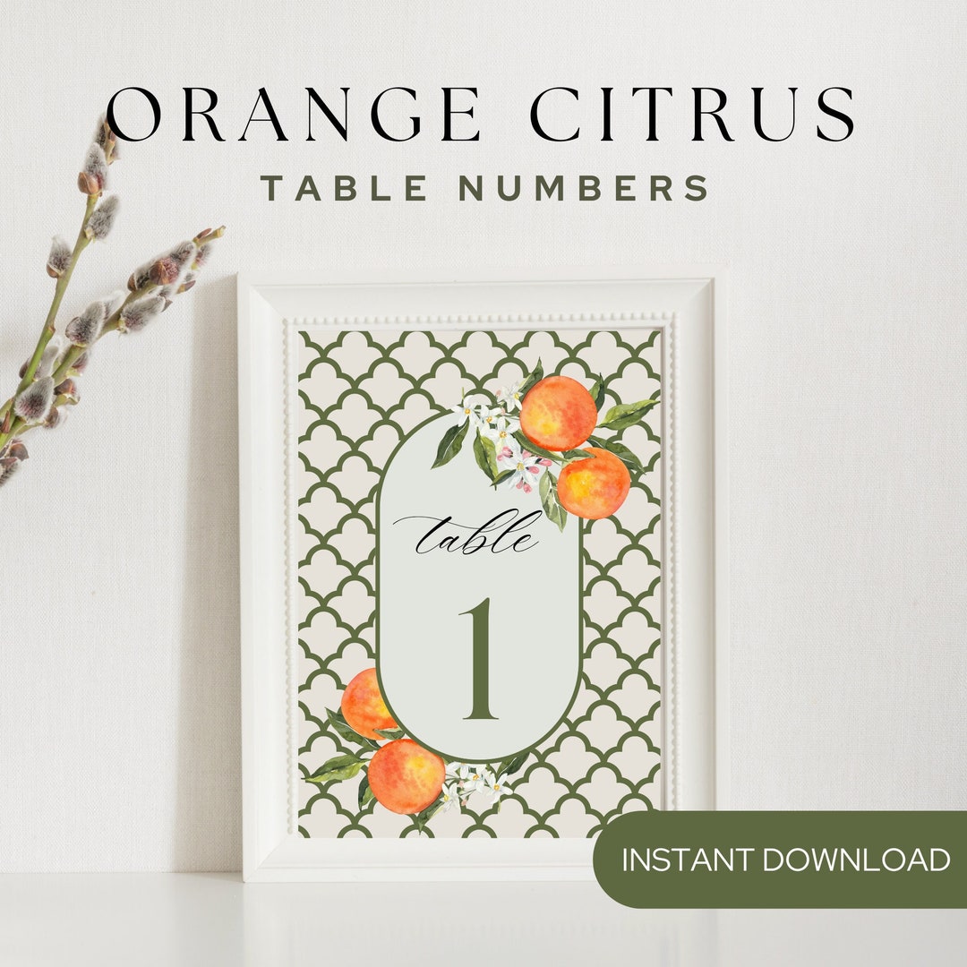 Orange Table Number Cards Citrus Table Numbers Garden Party Table ...