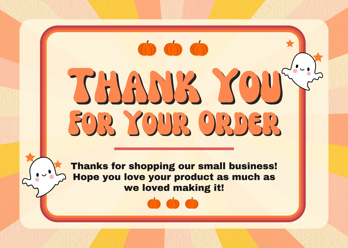 Cute Halloween Business Thank You Card Template, Editable Retro Ghost ...