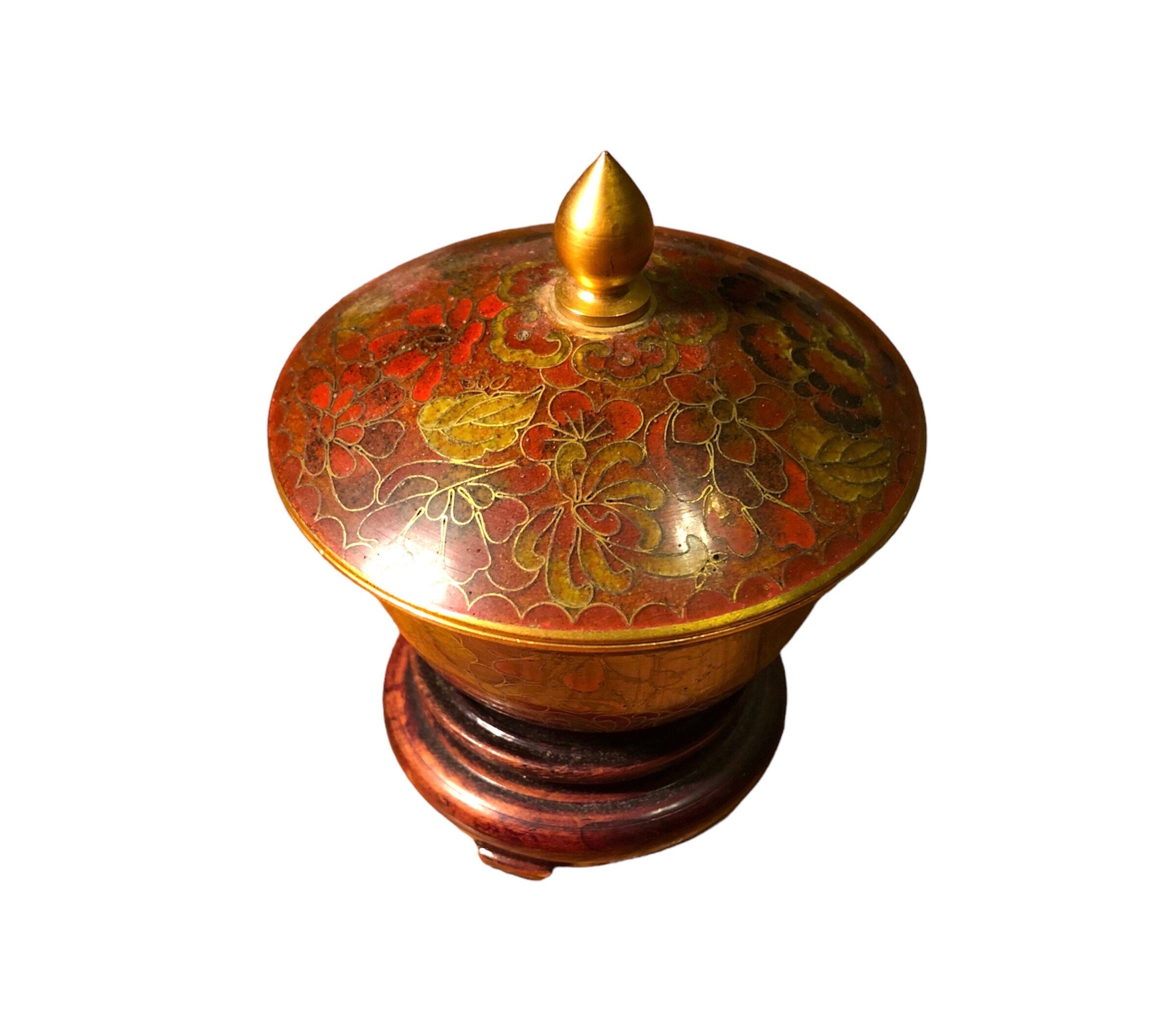 Vintage Jingfa Cloisonné Covered Dish With Stand Beautiful Chinese ...