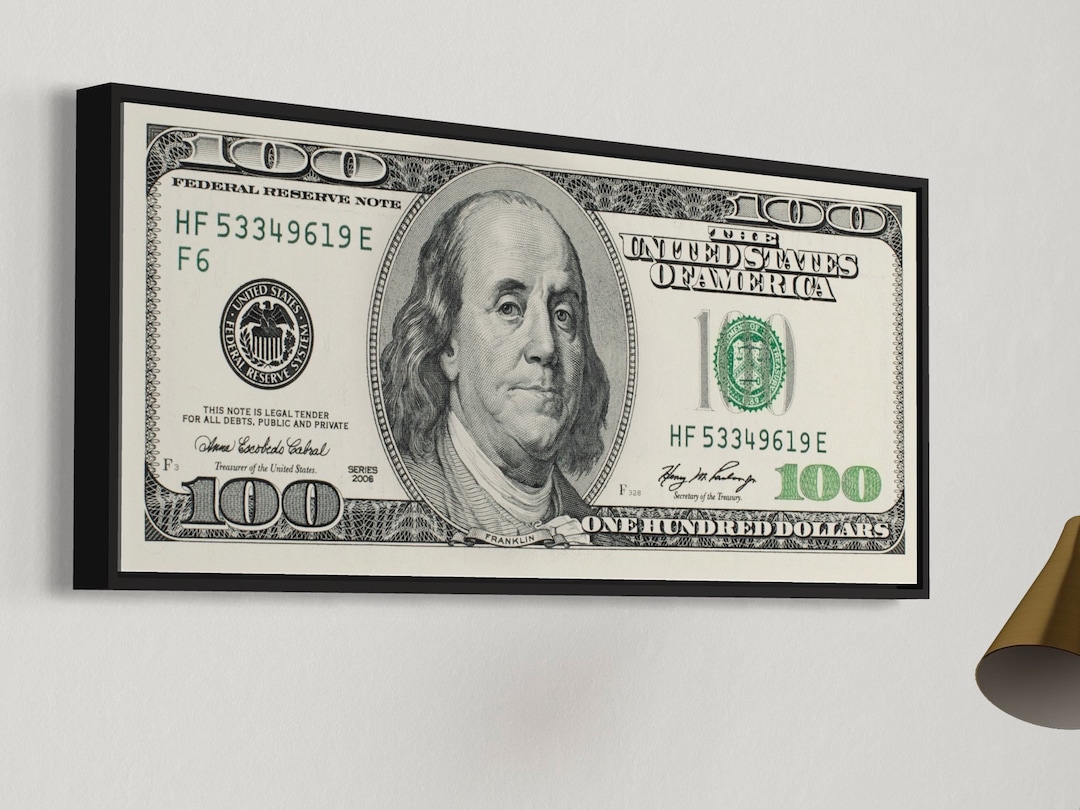 100 Dollar Bill Canvas Print - Modern Wall Art for Home Office or Man ...