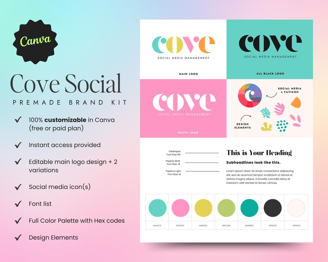 Cove Social Brand Kit: Customizable Canva Logo Template (digital ...