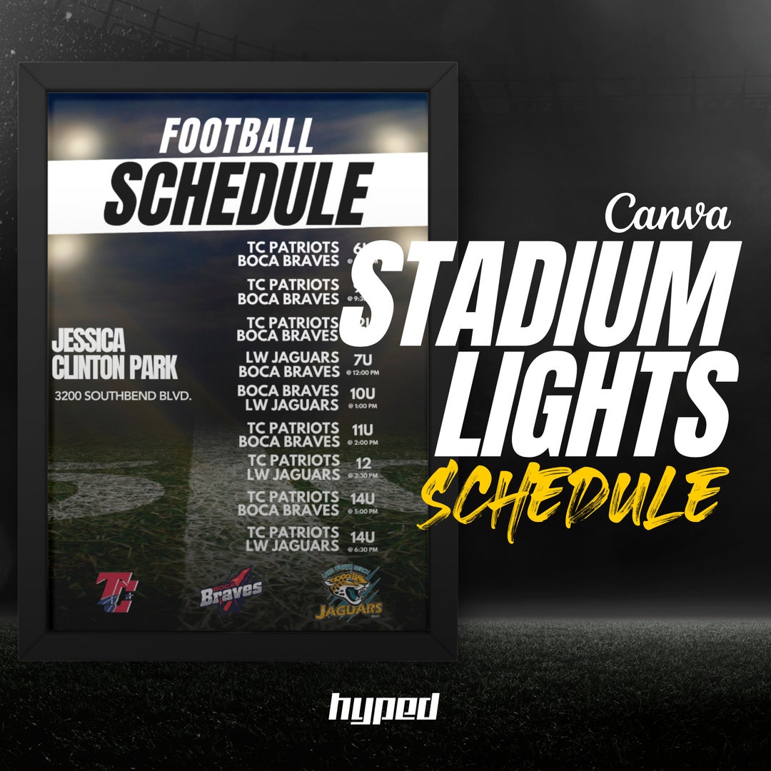 Stadium Lights Customizable Canva Football Schedule Template as Seen on ...