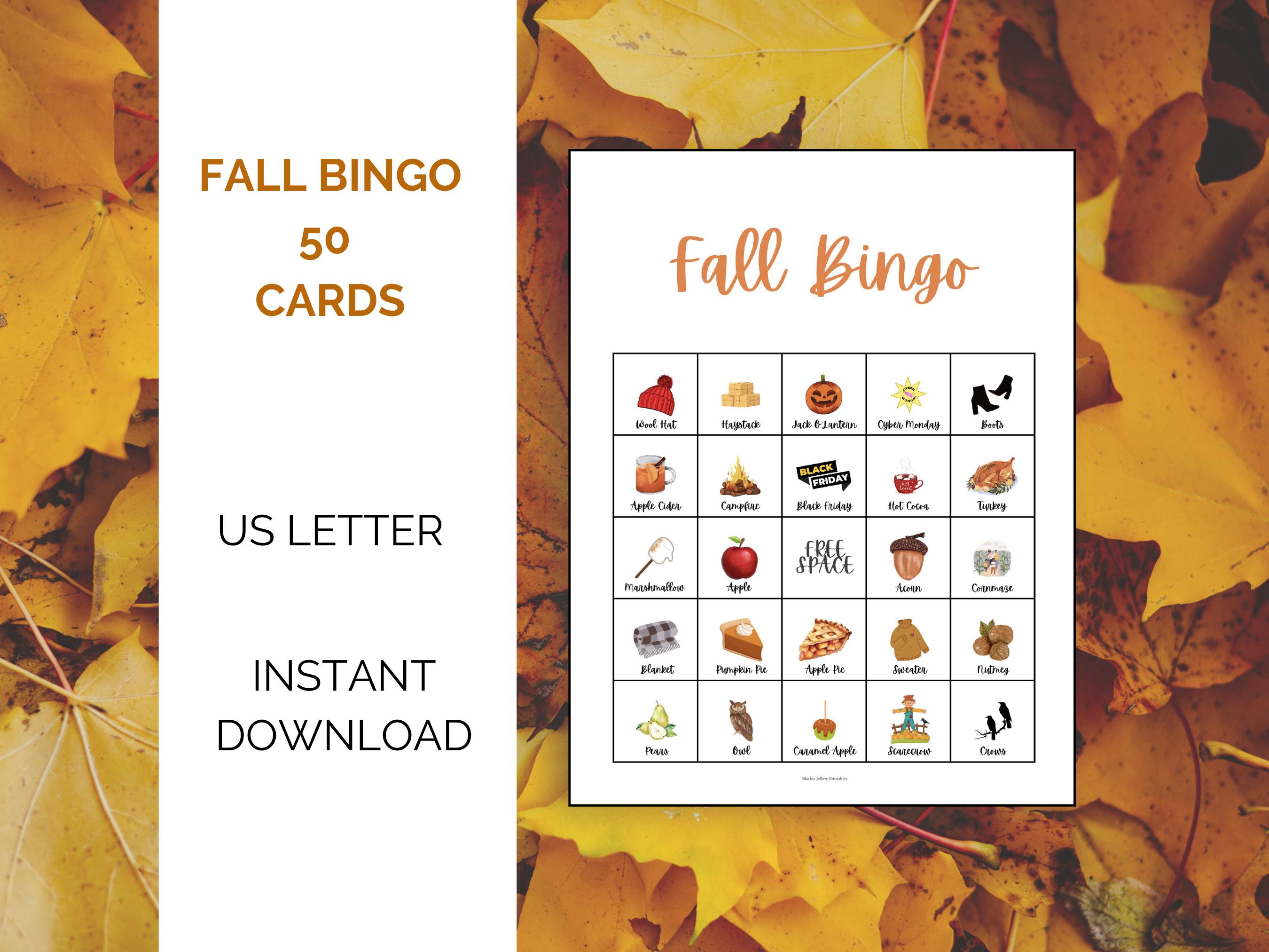 50 Fall Bingo Cards | Printable Bingo Cards | Printable Bingo Game ...
