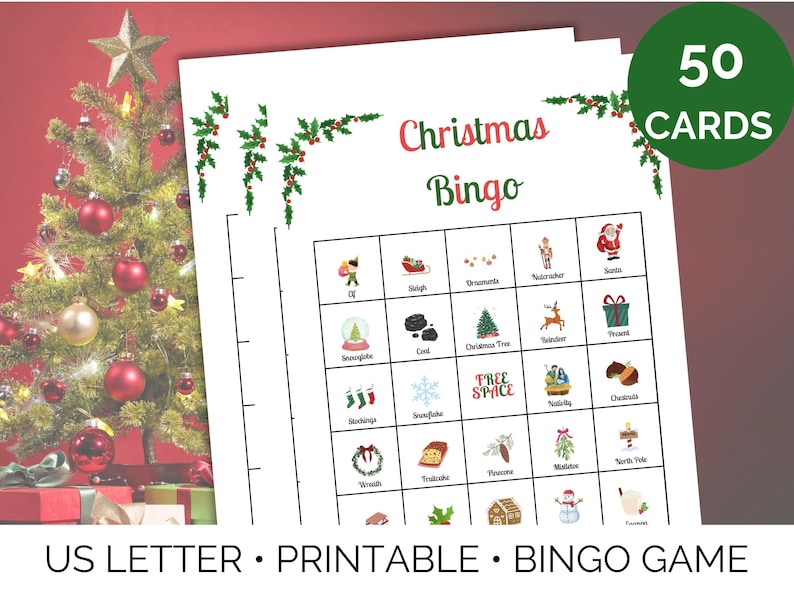 50 Christmas Bingo Cards | Printable Bingo Cards | Printable Bingo Game ...