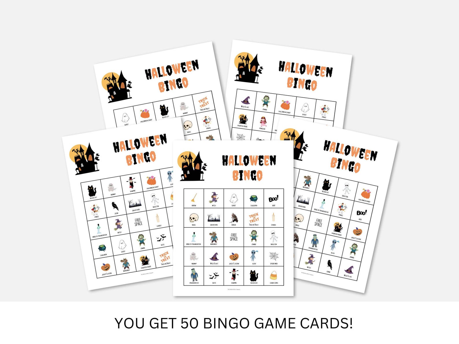 50 Halloween Bingo Cards | Printable Bingo Cards | Printable Bingo Game ...
