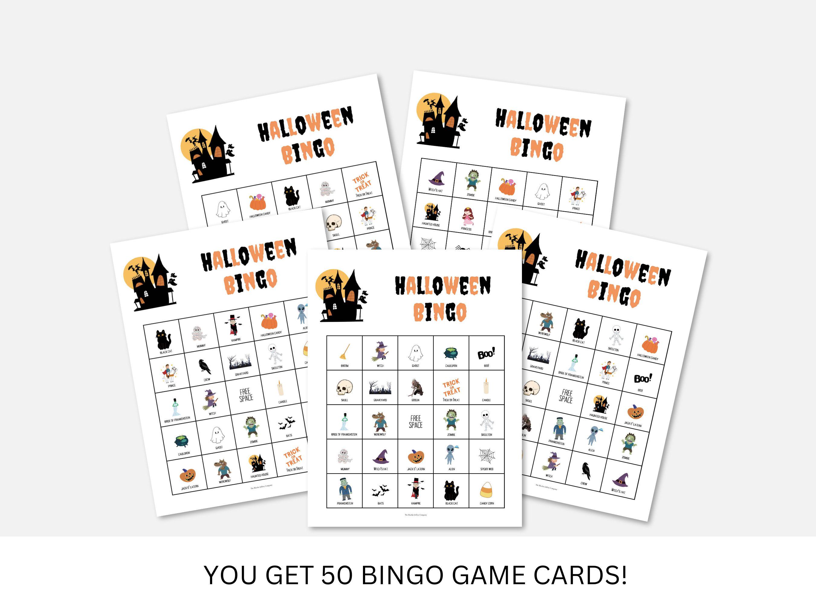 50 Halloween Bingo Cards | Printable Bingo Cards | Printable Bingo Game ...