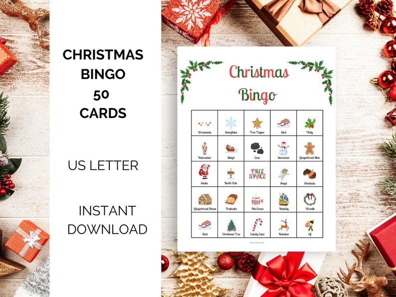 50 Christmas Bingo Cards | Printable Bingo Cards | Printable Bingo Game ...