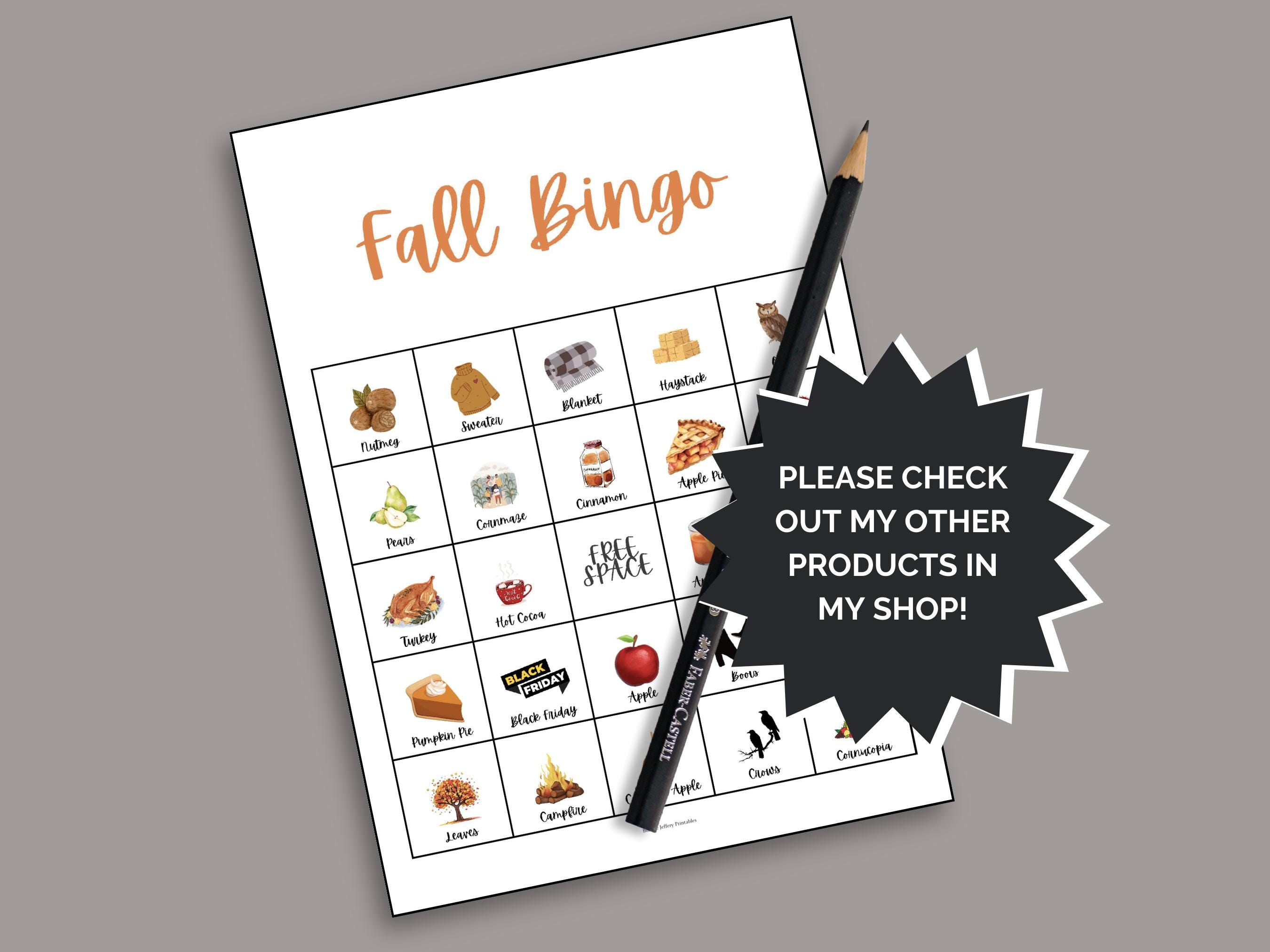 50 Fall Bingo Cards | Printable Bingo Cards | Printable Bingo Game ...