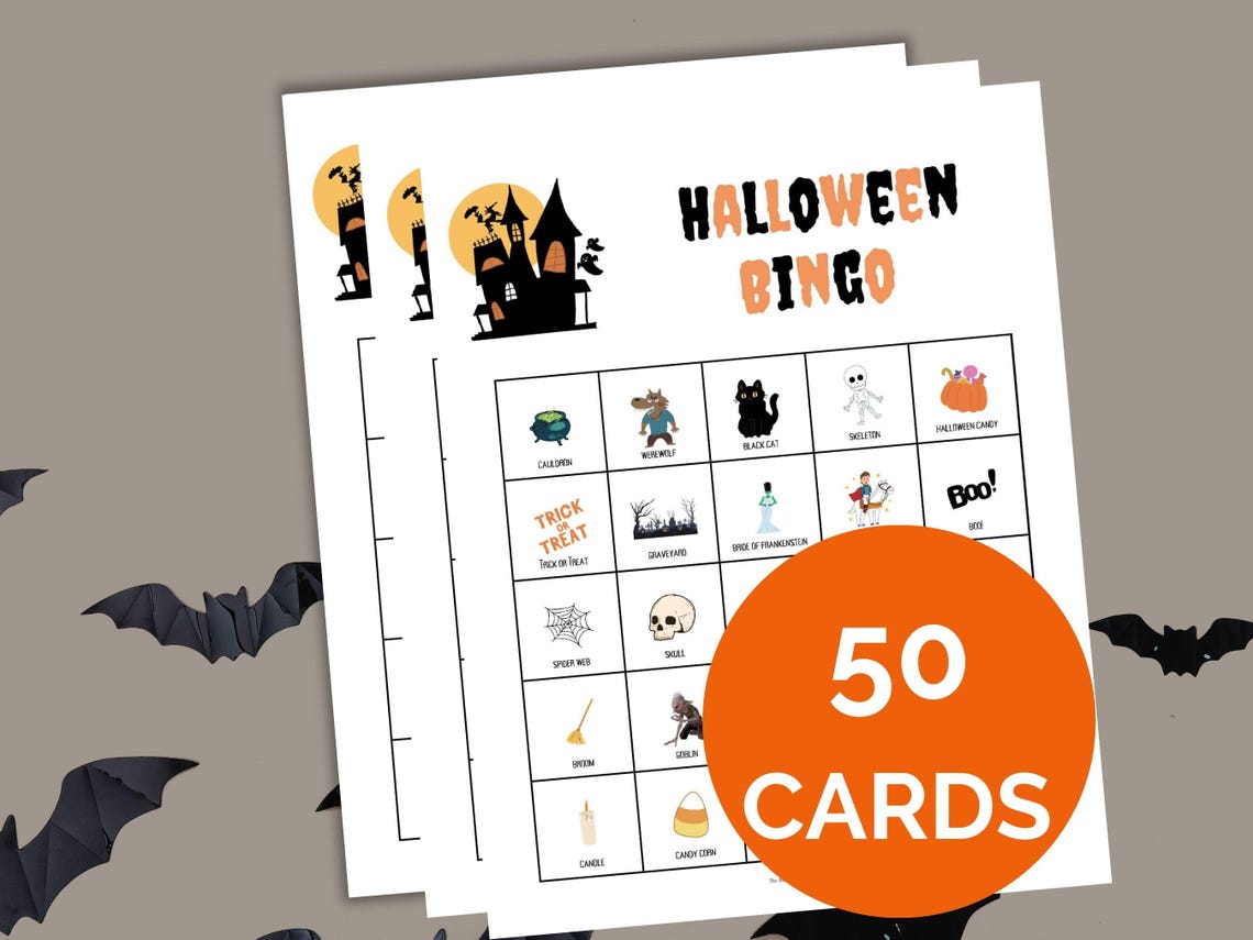50 Halloween Bingo Cards | Printable Bingo Cards | Printable Bingo Game ...