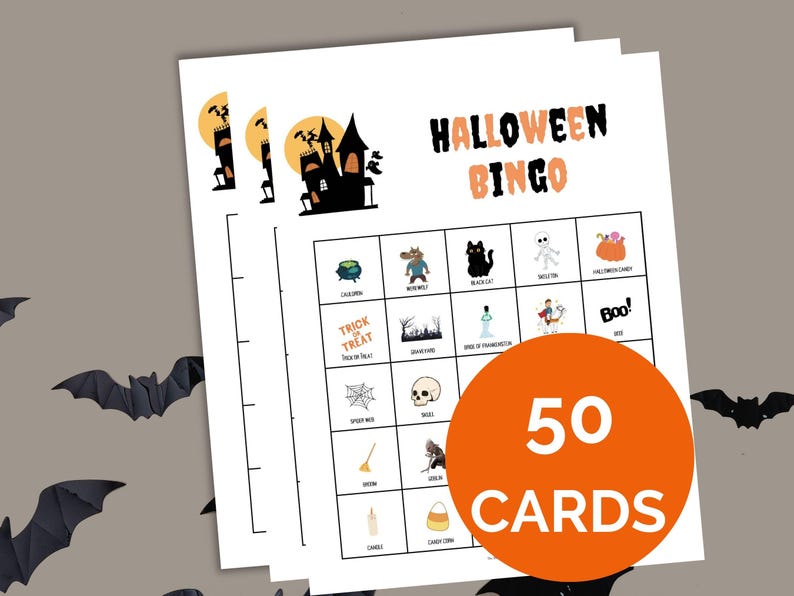 50 Halloween Bingo Cards | Printable Bingo Cards | Printable Bingo Game ...